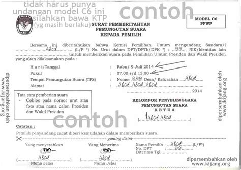 Surat Pemberitahuan Pemungutan Suara Kepada Pemilih Model C6 Seputar