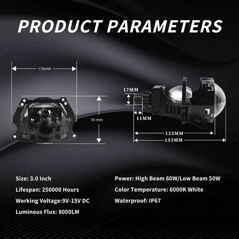 Auto Headlamp Retrofit 65w Bi Led Projector Lens H7 Non Destructive 3 0inch Car Headlight 6000k