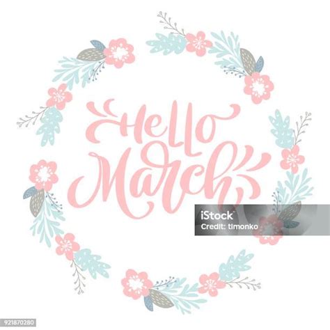 손으로 그린 꽃 화 환 가지와 잎의 둥근 프레임 3 월 안부 문자 벡터 일러스트 레이 션 결혼식 초대장 인사말 카드에 대 한 디자인 0명에 대한 스톡 벡터 아트 및 기타