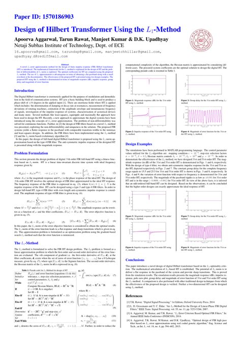 Pdf Design Of Hilbert Transformer Using The L1 Method