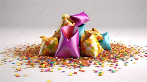 흰색 배경 3d 그림에 빈 포장지가 있는 다채로운 사탕 스프링클 컵케익 배경 케이크 장식 디저트 배경 배경 일러스트 및