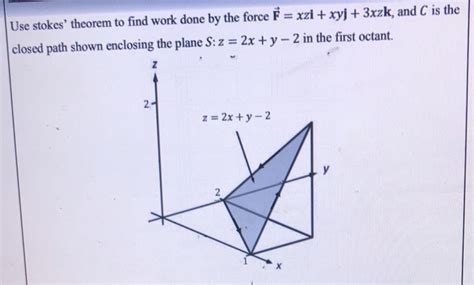 Solved Use Stokes Theorem To Find Work Done By The Force Chegg Com