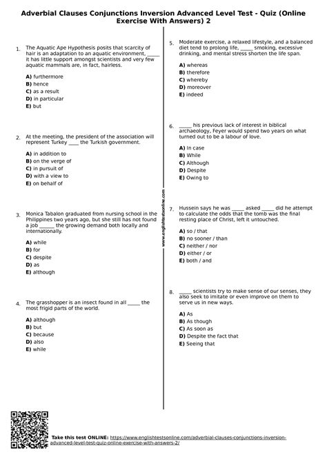 SOLUTION 354 Adverbial Clauses Conjunctions Inversion Advanced Level