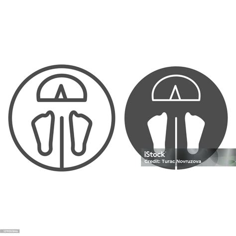 바닥 축척 선 및 단색 아이콘입니다 흰색으로 격리된 발 기호 그림이 있는 바닥 눈금입니다 디지털 무게 스케일 개요 스타일 디자인 웹 및 응용 프로그램을 위해 설계 Eps