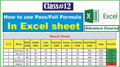 How To Use Pass And Fail Formula In Microsoft Excel In Urduimportant Formulas Youtube