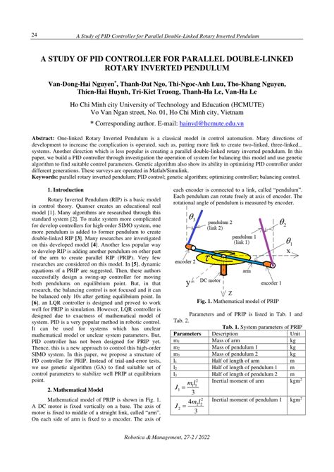 PDF A Study Of PID Controller For Parallel Double Linked Rotary Inverted Pendulum