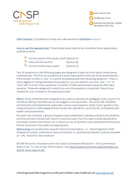 Casp Qualitative Checklist Download Pdf Cognition Cognitive Science
