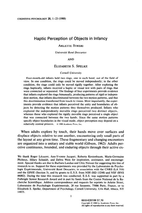 Pdf Haptic Perception Of Objects In Infancy