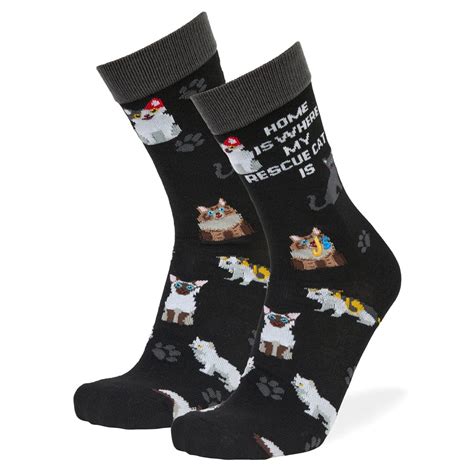 Home Is Where Rescue Cat Is Crew Socks Johns Crazy Socks