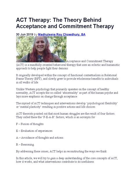 Act Therapy The Theory Behind Acceptance And Commitment Therapy Pdf