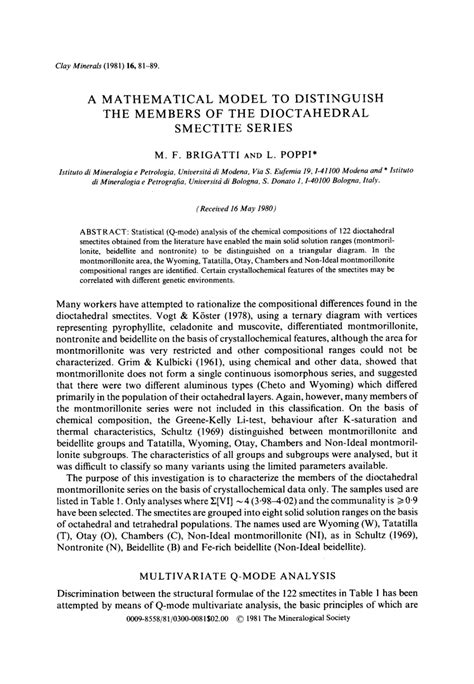 Pdf A Mathematical Model To Distinguish The Members Of The Dioctahedral Smectite Series