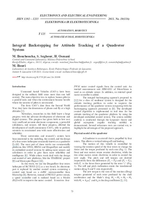 Pdf Integral Backstepping For Attitude Tracking Of A Quadrotor System Mohamed Bouri