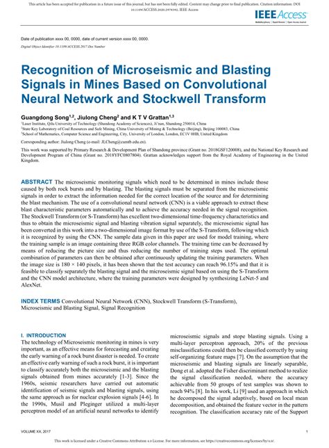 Pdf Recognition Of Microseismic And Blasting Signals In Mines Based On Convolutional Neural