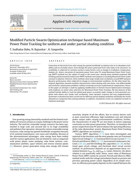 Pdf Application Of Particle Swarm Optimization Technique For The Design Of Maximum Power Point