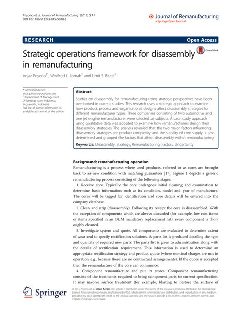 Pdf Strategic Operations Framework For Disassembly In Remanufacturing Pdf Strategic Operations Framework For Disassembly In Remanufacturing