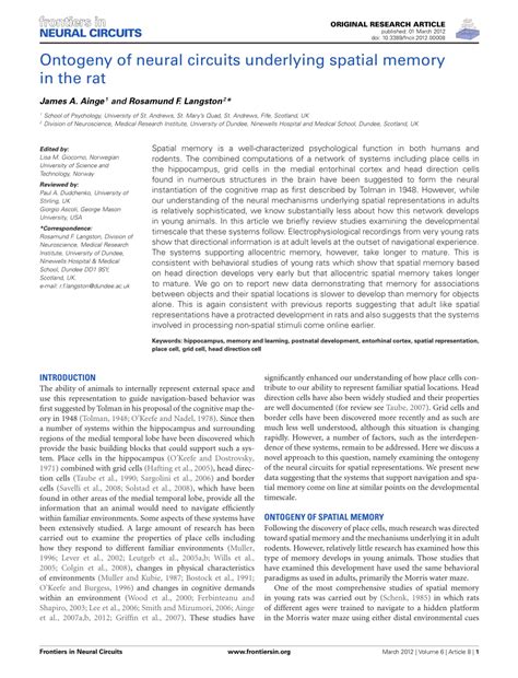 Pdf Ontogeny Of Neural Circuits Underlying Spatial Memory In The Rat