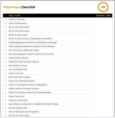 Halloween Checklist Excel Template Halloween To Do List Excel Template