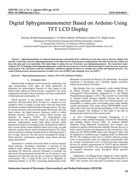Pdf Digital Sphygmomanometer Based On Arduino Using Tft Lcd Display