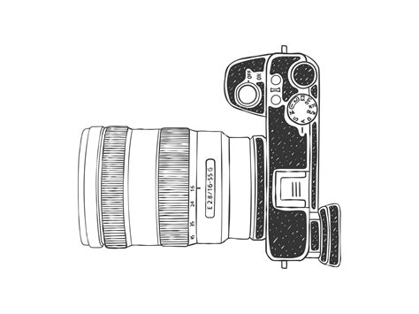 Camera Top View Modern Camera Camera And Lens Sketch Hand Drawn Image Vector Illustration