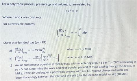 Solved For A Polytropic Process Pressurep And Volume V