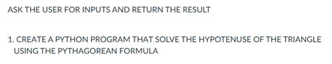 Solved ASK THE USER FOR INPUTS AND RETURN THE RESULT Chegg