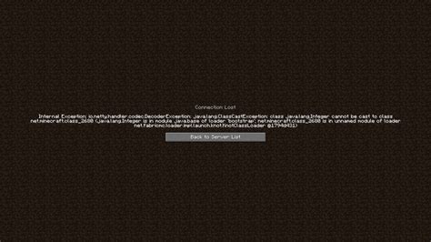 Internal Exception When Trying To Connect To A Modded Fabric Server