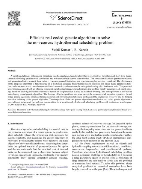 Pdf Efficient Real Coded Genetic Algorithm To Solve The Non Convex Hydrothermal Scheduling