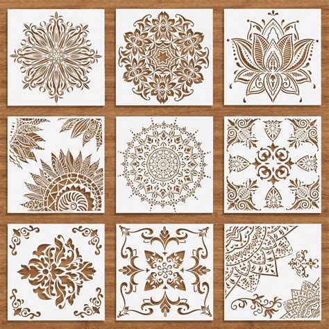 Ivanas 9 Pack12x12 Inch Large Mandala Stencils Reusable Stencils Laser