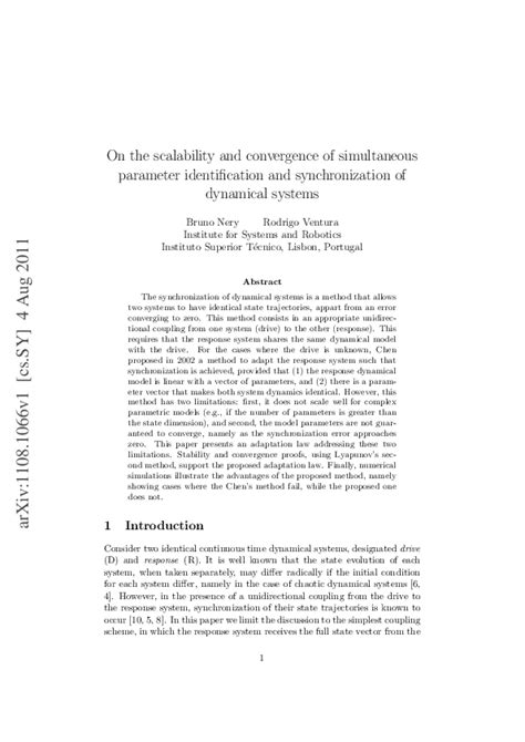 Pdf On The Scalability And Convergence Of Simultaneous Parameter Identification And