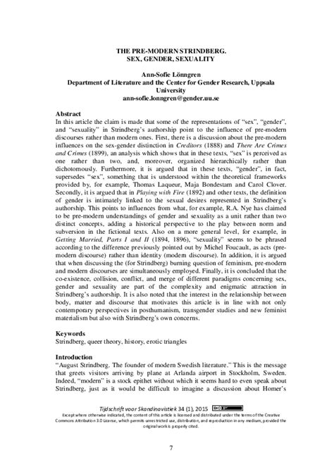 Pdf The Pre Modern Strindberg Sex Gender Sexuality Peer Reviewed Article