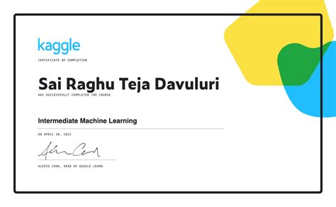Sai Raghu Teja Davuluri Completed The Intermediate Machine Learning