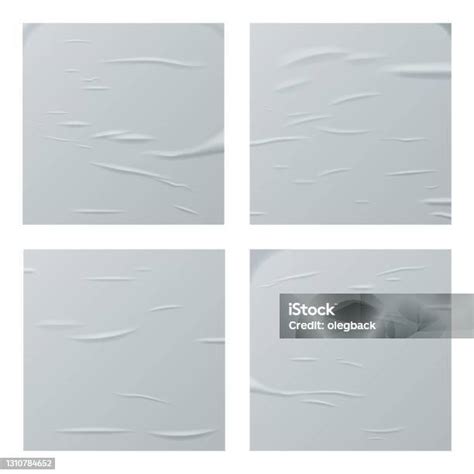 접힌 흰색 사각형 종이 시트 세트 벡터 격리 된 사실적 구겨진 포스터 번들 젖은 기름을 바른 주름 빈 템플릿 텍스처 크리에이티브 디자인에 대한 빈 광고 칼럼 모형 0명에
