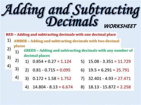 Adding And Subtracting Decimals Differentiated Worksheet Teaching Resources