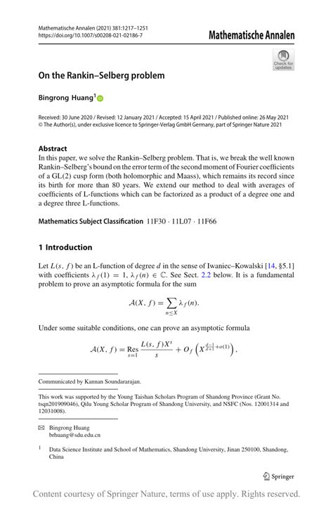 On The Rankin Selberg Problem Request Pdf