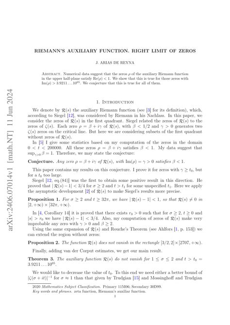 Pdf Riemanns Auxiliary Function Right Limit Of Zeros