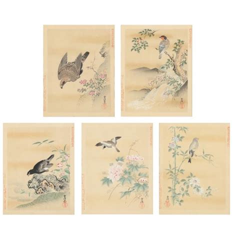 After Kano Tsunenobu Japanese 1636 1713 Five Bird And Flower Prints