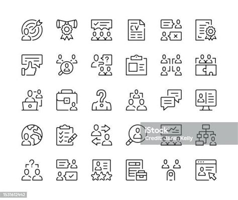 인적 자원 아이콘입니다 벡터 선 아이콘이 설정되었습니다 고용 Hr 팀 관리 경력 개념 검은색 윤곽선 획 기호 개체 그룹에 대한