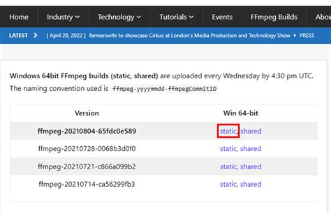 FFMPEGの実行バイナリファイル ffmpeg exe の簡単な入手ダウンロード方法 技術的特異点