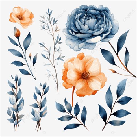파란색 흰색 모란 클립 아트 수채화 장미 주황색 파란색과 나뭇잎 Ai 생성 수채화 세트 파란색 Png 일러스트 및 이미지 에 대한 무료 다운로드 Pngtree