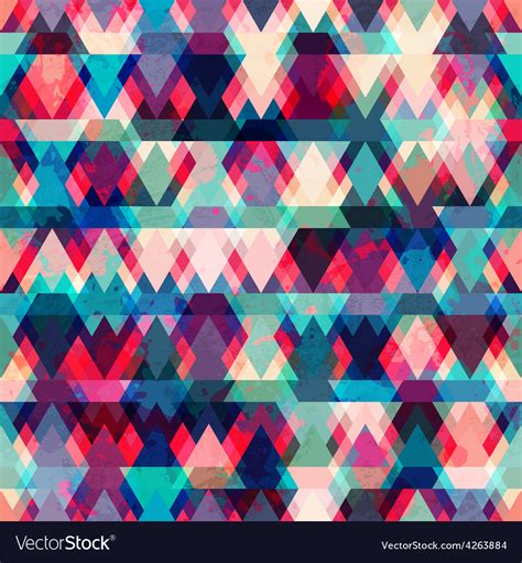 Colorful Triangle Seamless Pattern With Grunge Vector Image