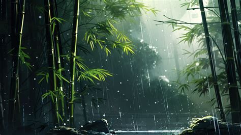 雨天的绿色竹林风景插画图片素材下载 jpg格式 熊猫办公