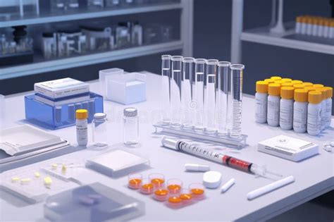 Laboratory Setup With Test Tubes Vials And Syringes For Scientific