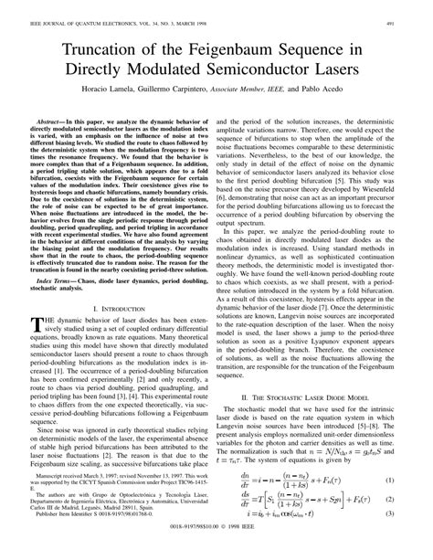 Pdf Truncation Of The Feigenbaum Sequence In Directly Modulated Semiconductor Lasers