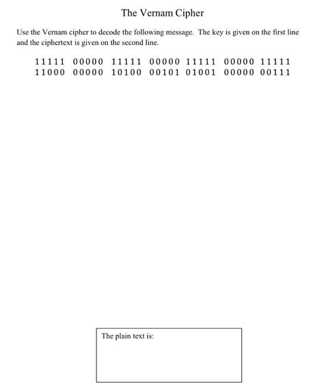 Solved The Vernam Cipher Use The Vernam Cipher To Decode The