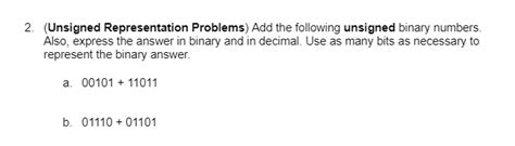 Solved Unsigned Representation Problems ﻿add The Following