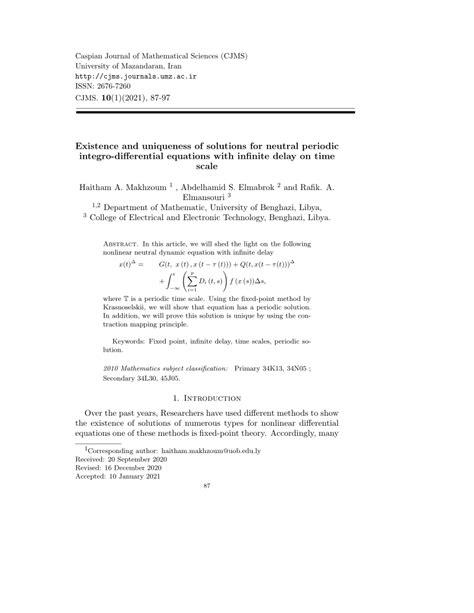 Pdf Existence And Uniqueness Of Solutions For Neutral Periodic Integro Differential Equations