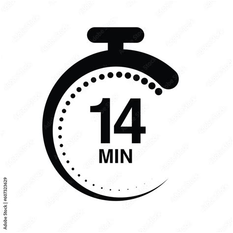 14 Minutes Timer Stopwatch Vector Illustration Isolated On White