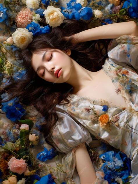 Premium Ai Image A Girl Lay Down On The Flowers