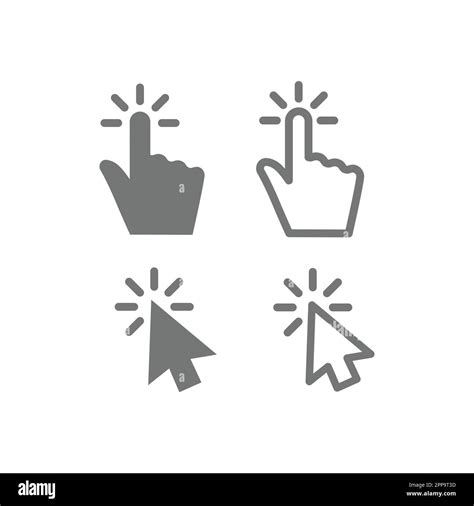 mouse hand and arrow click line and fill vector icon set cursor