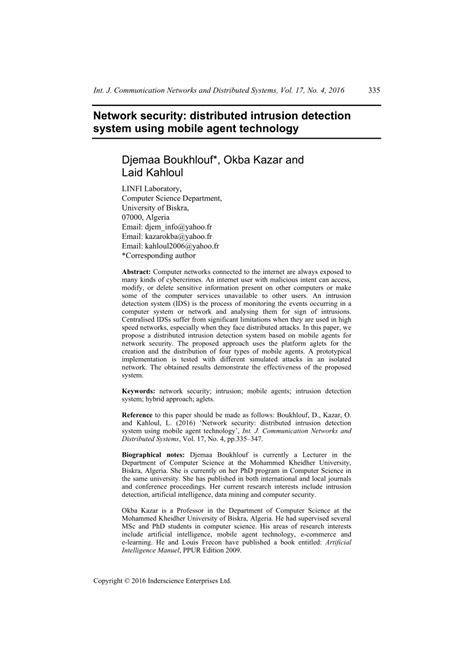 Pdf Network Security Distributed Intrusion Detection System Using